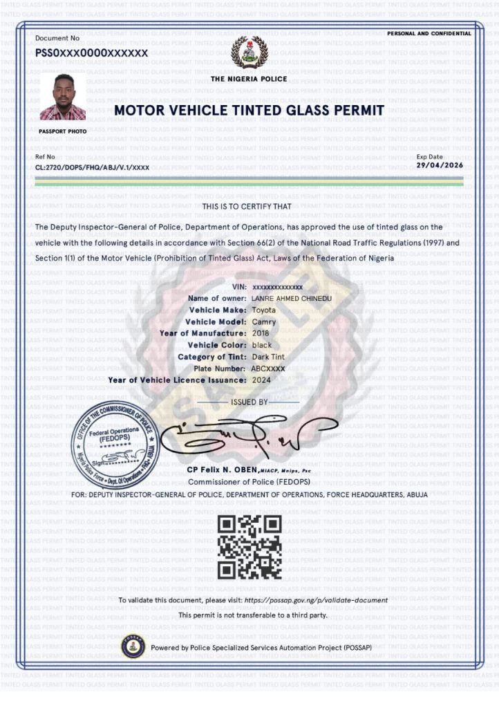 How to apply for police vehicle tinted permit for N14,200 only - Converseer