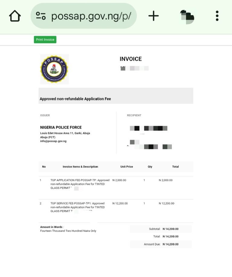 How to apply for police vehicle tinted permit for N14,200 only - Converseer