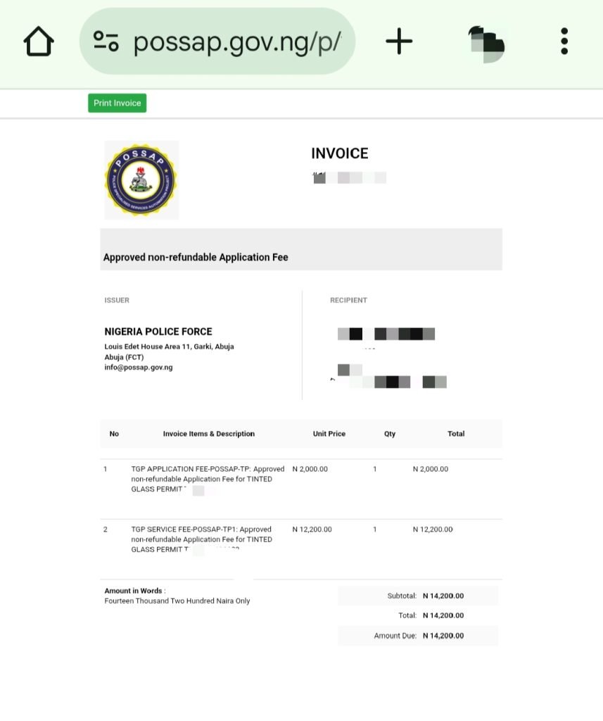 How to apply for police vehicle tinted permit for N14,200 only - Converseer